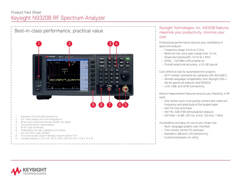 N9320B RF Spectrum Analyzer PDF Asset Page | Keysight
